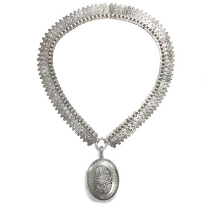 Silver necklace with a store