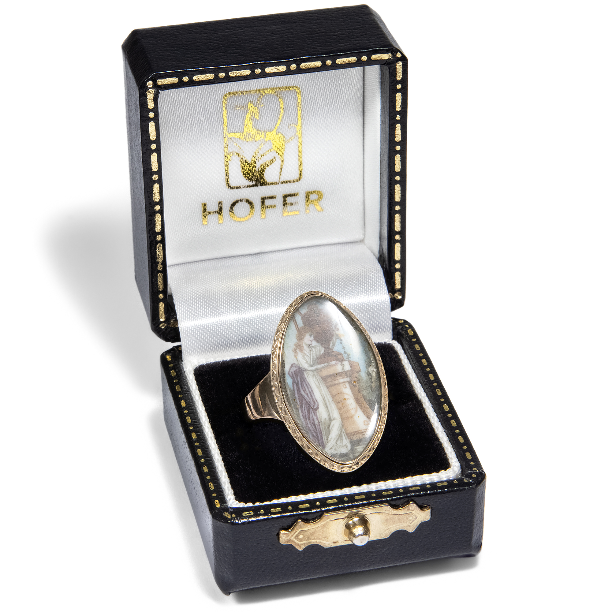Rare Neo Classical Memorial Ring with Miniature in Gold c. 1785