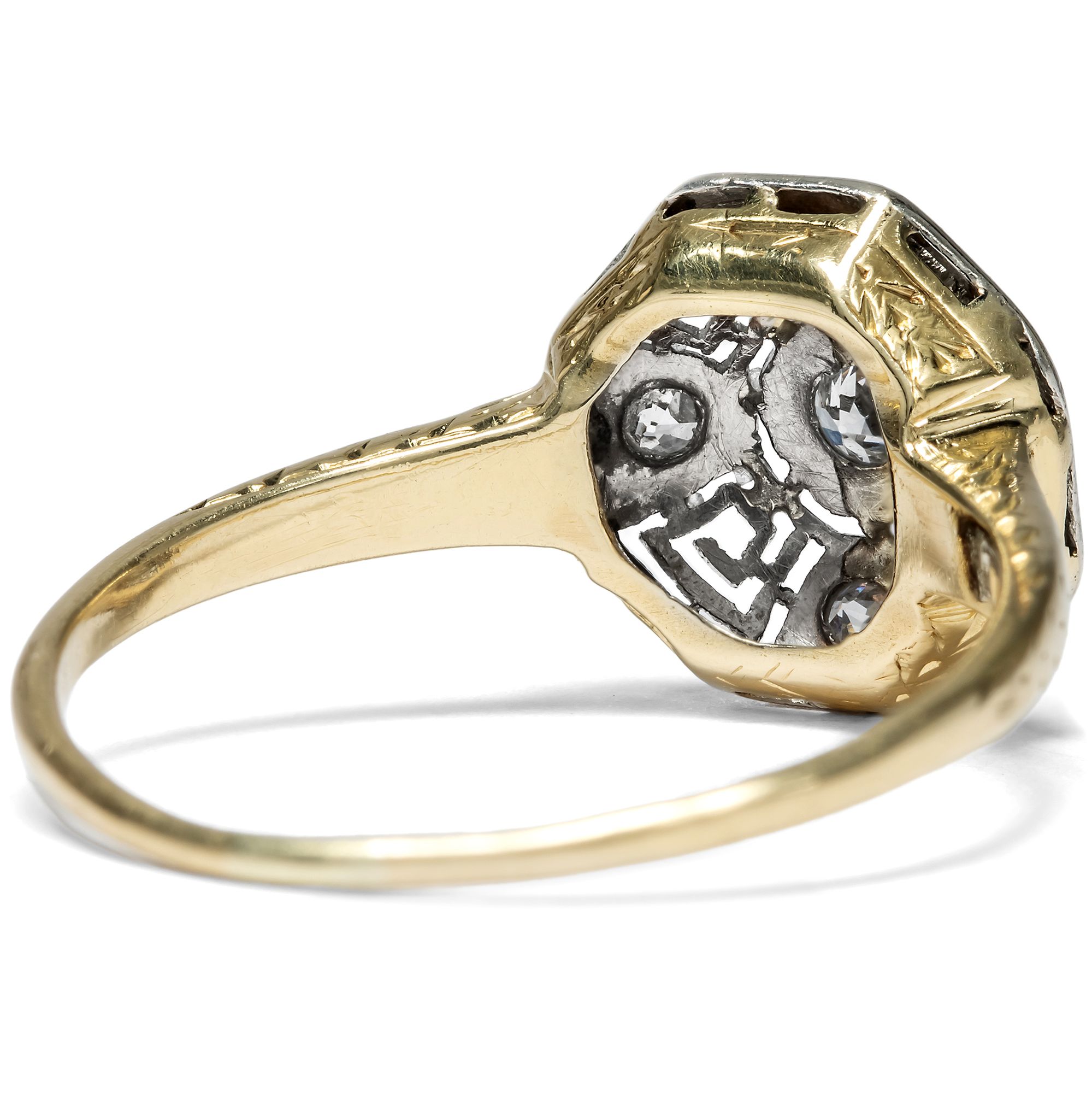 American Beauty Antique Ring With Diamonds in Gold Platinum USA Around 1920 Hofer Antikschmuck