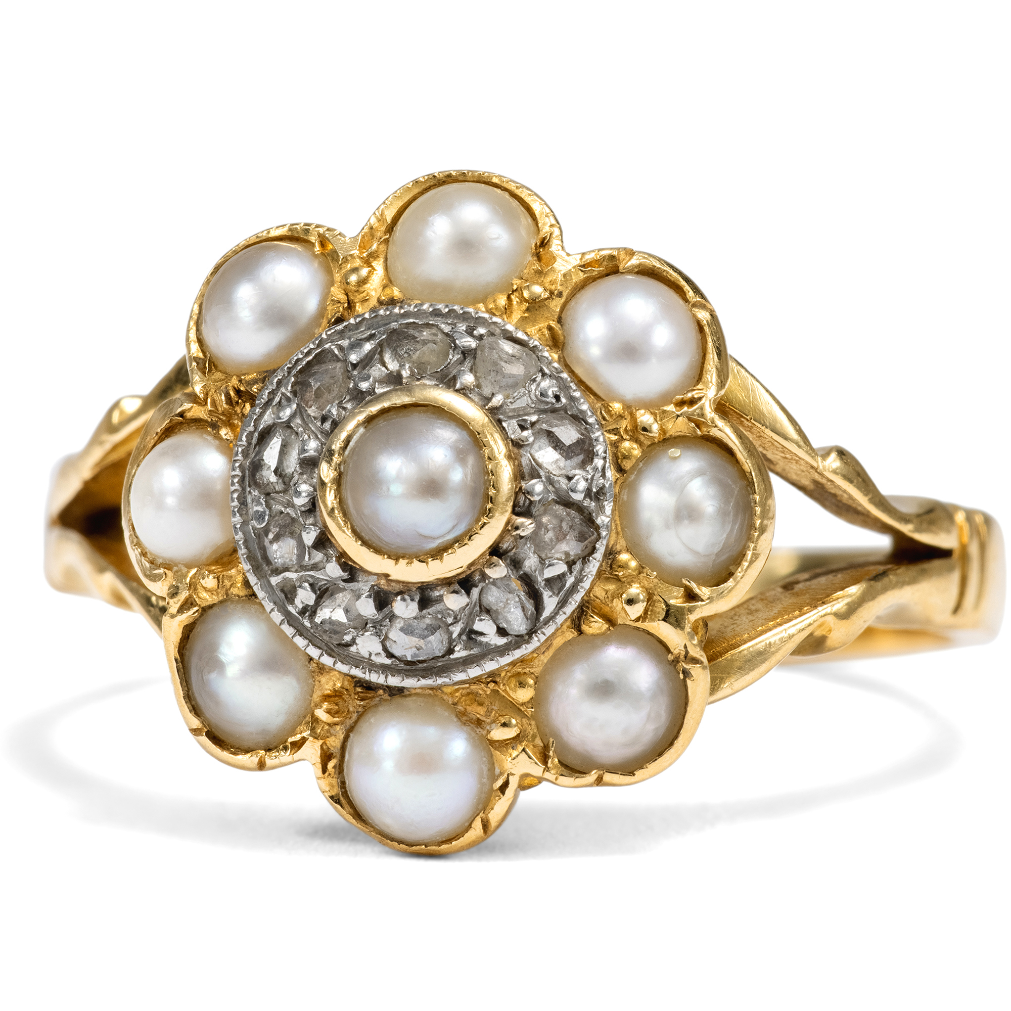 Blume für die Liebesgöttin • Sentimentaler Ring mit Diamanten & Perlen ...