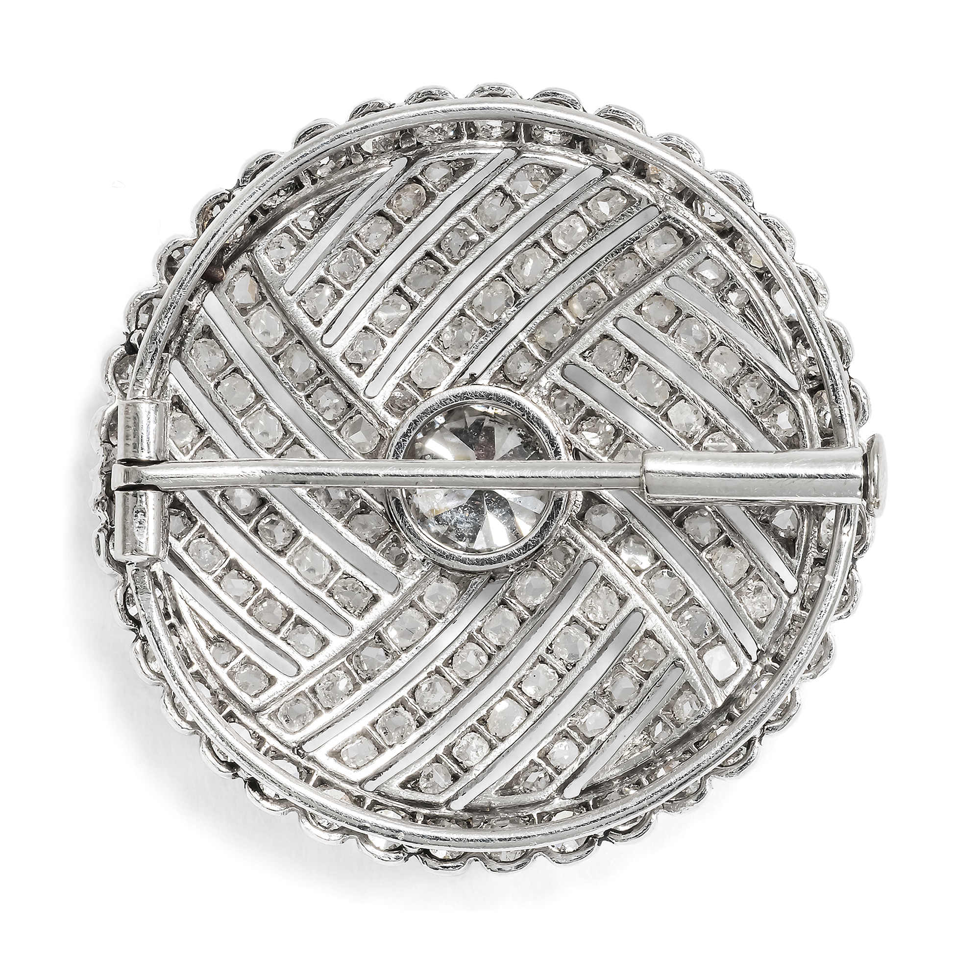 Haute Couture • Feine Brosche in Knopf-Form mit Diamanten in Platin, um ...