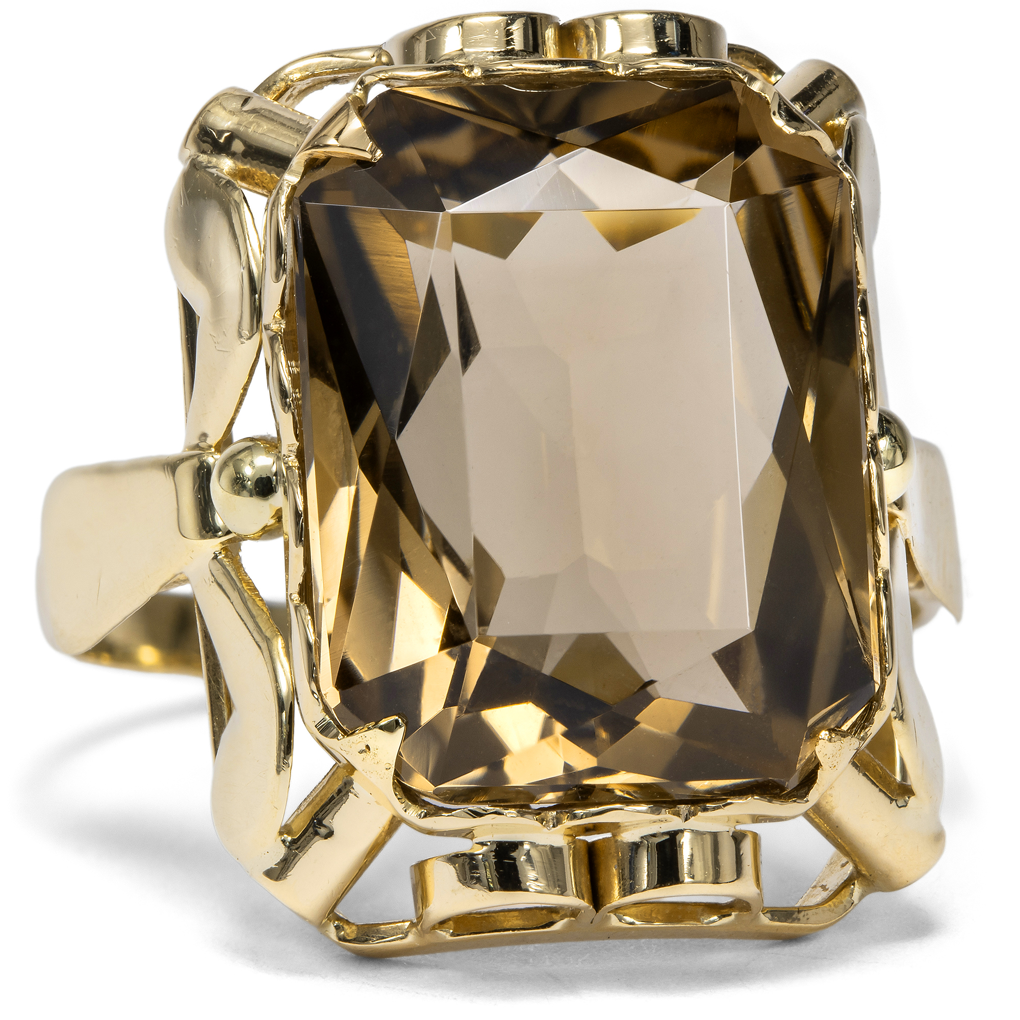 Cocktailstunde • Großer vintage Statementring mit Rauchquarz in Gold ...