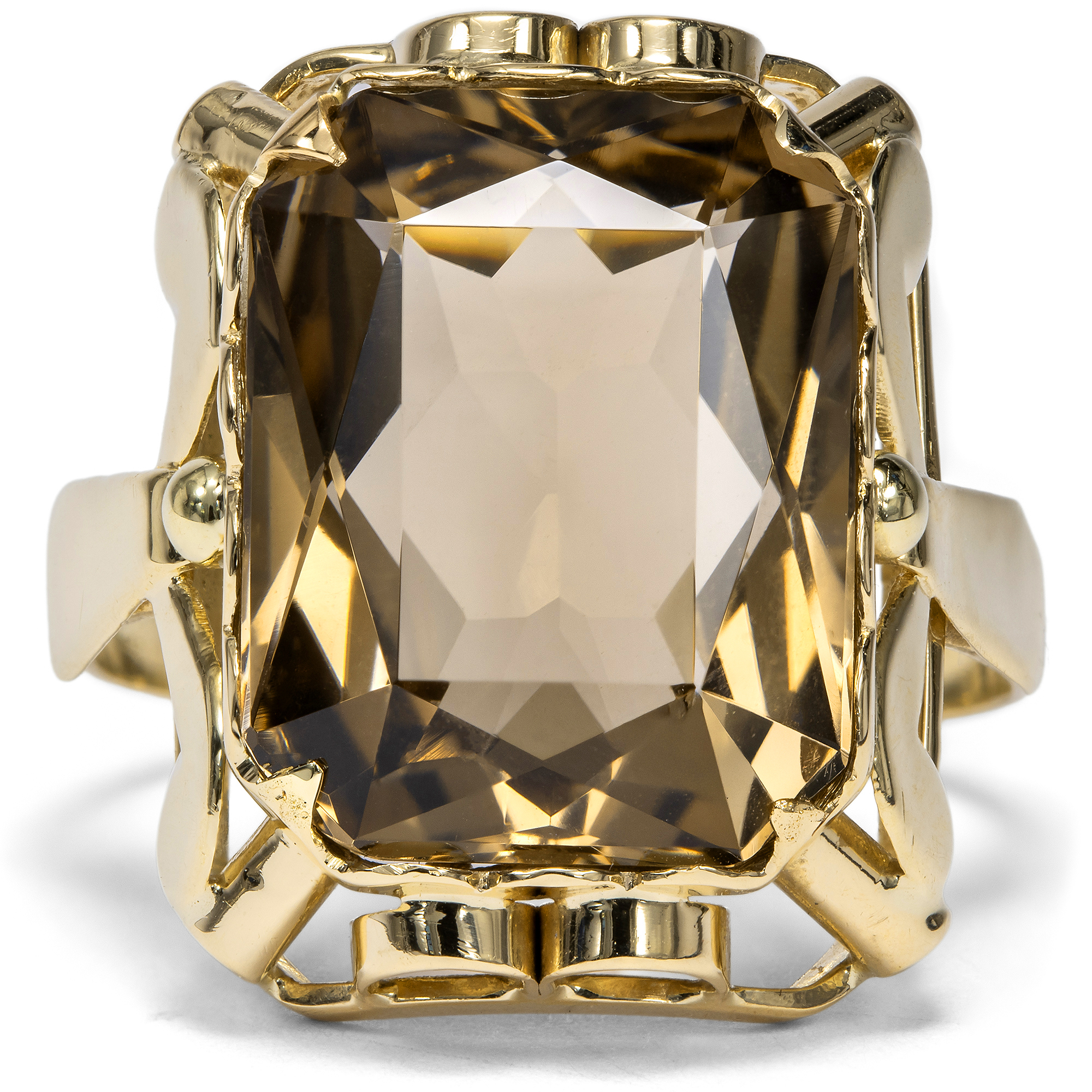 Cocktailstunde • Großer vintage Statementring mit Rauchquarz in Gold ...