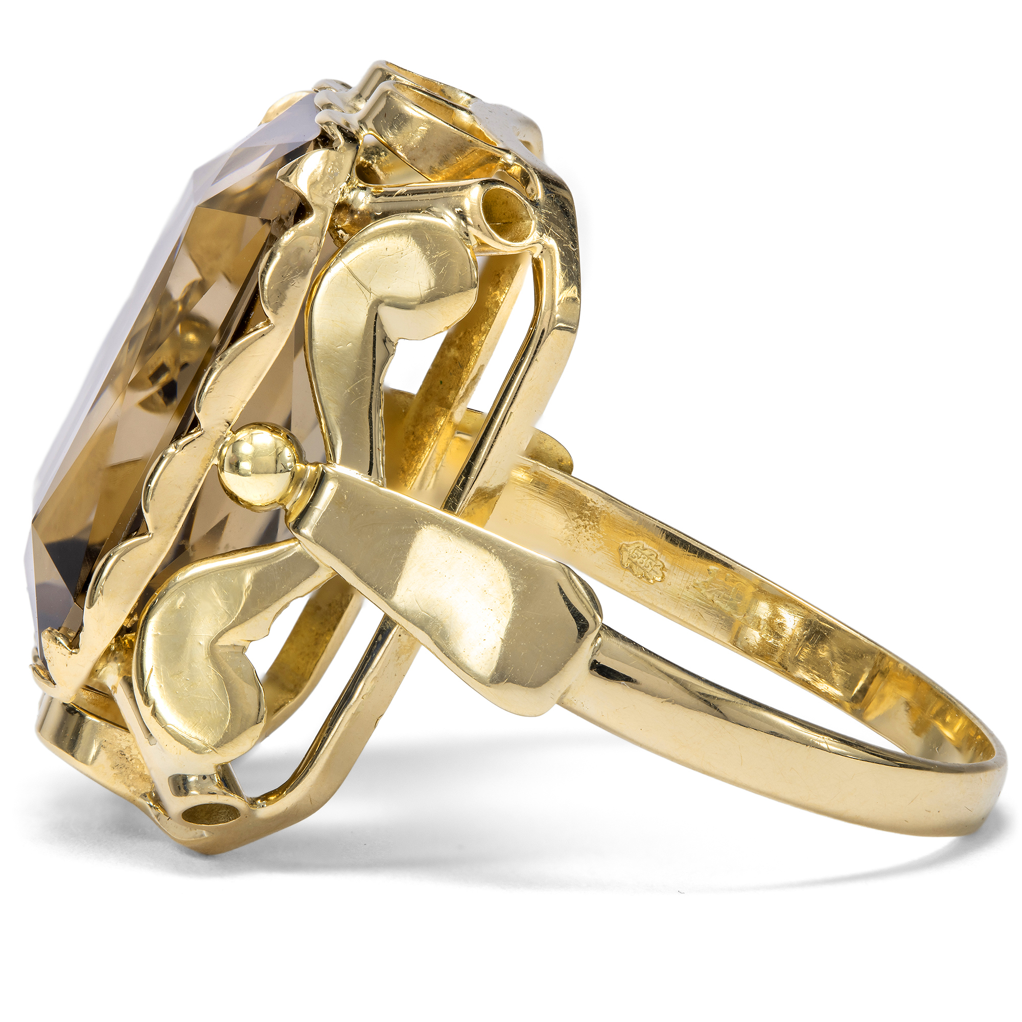 Cocktailstunde • Großer vintage Statementring mit Rauchquarz in Gold ...