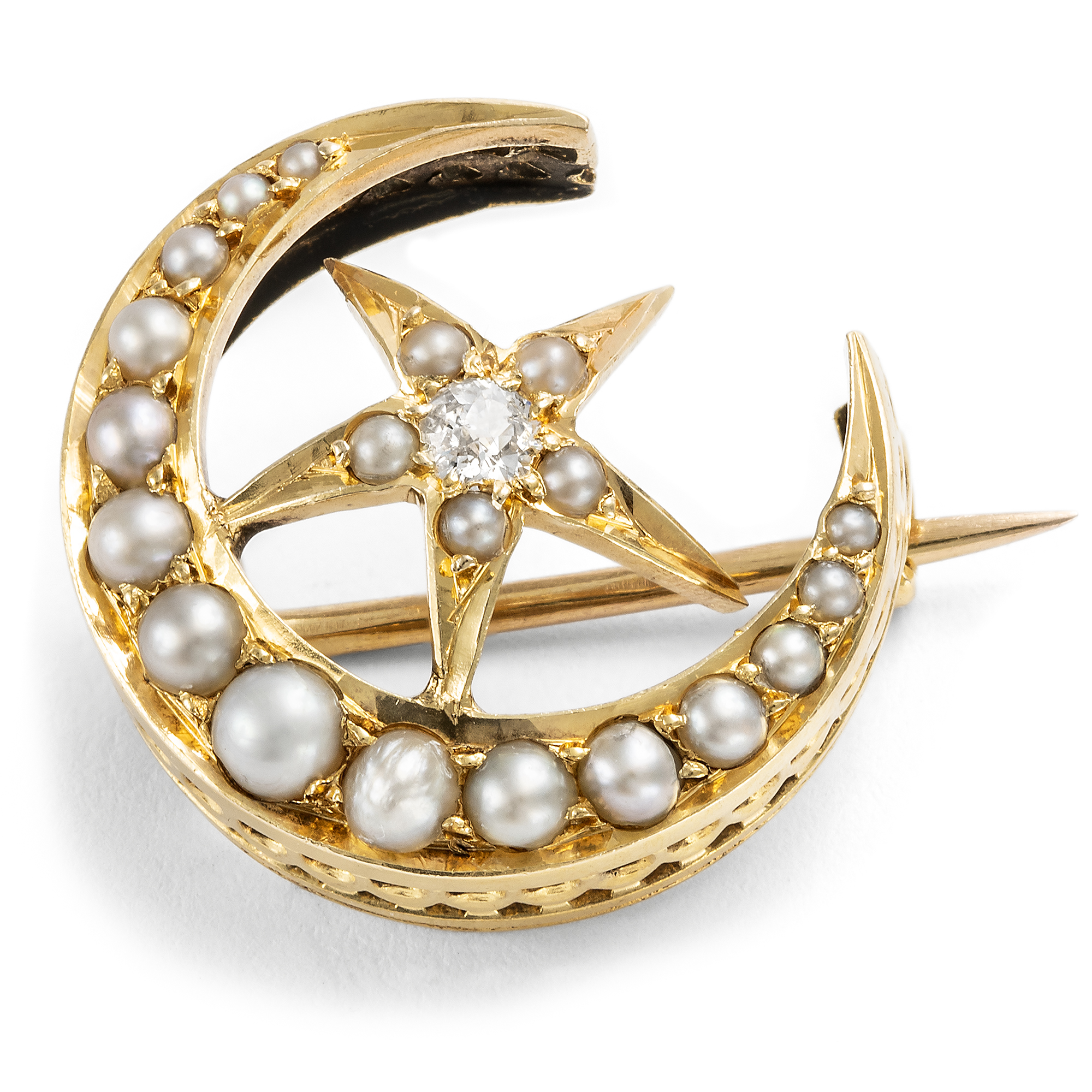 Wie aus 1001 Nacht • Himmlische Brosche mit Sichelmond & Stern aus ...