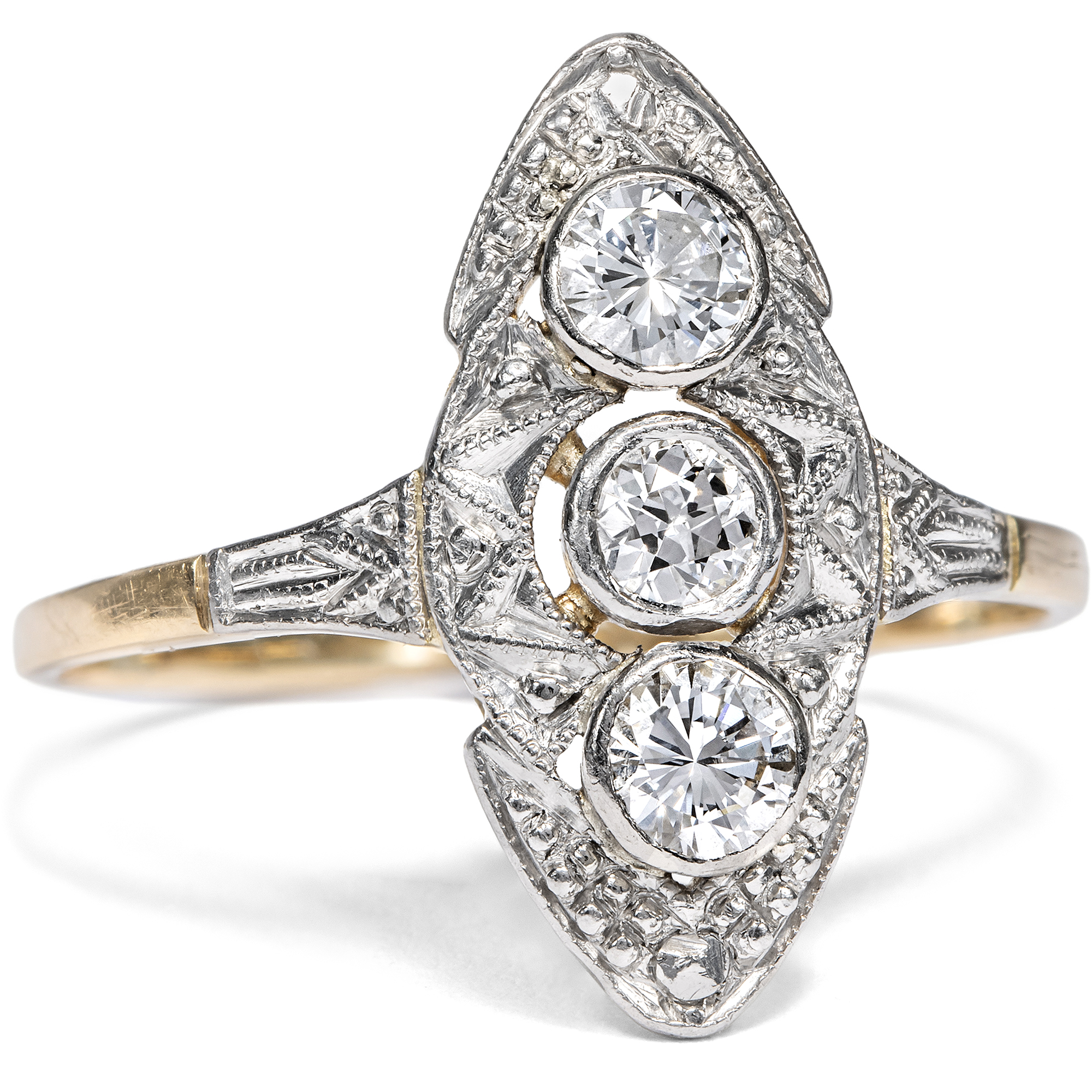 Trilogy of Light • Antique Ring with Old-Cut Diamonds in Platinum on ...