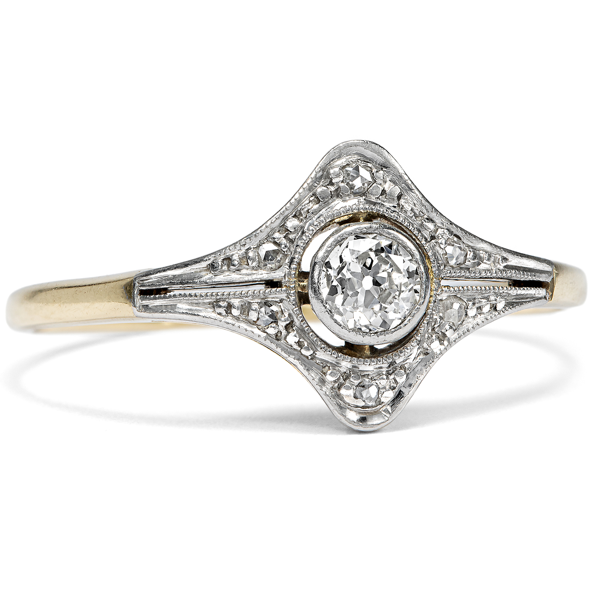 Variation auf ein Thema • Feiner Diamantring des Art Déco in Platin auf ...