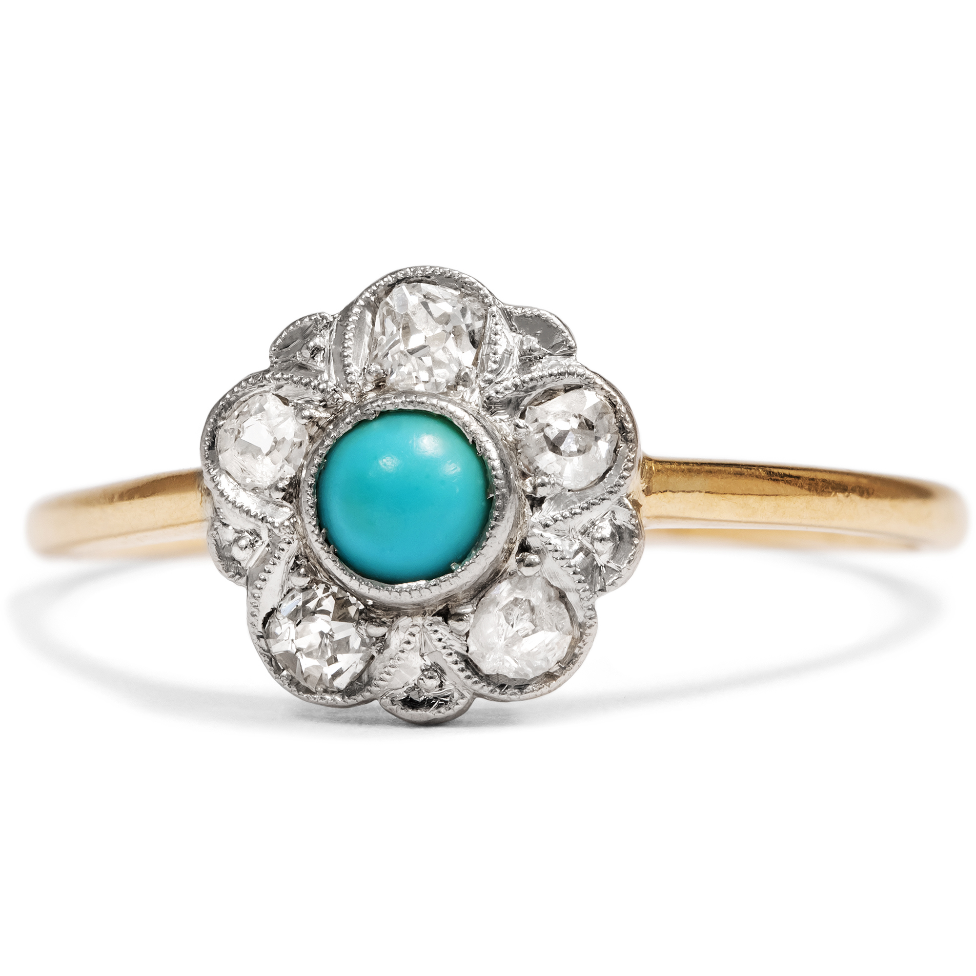 Himmelblau & Sternenweiß • Zarter antiker Ring mit Türkis & Diamanten ...